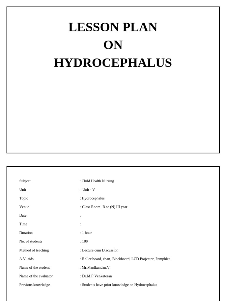 Lesson Plan On Hydrocephalus | PDF