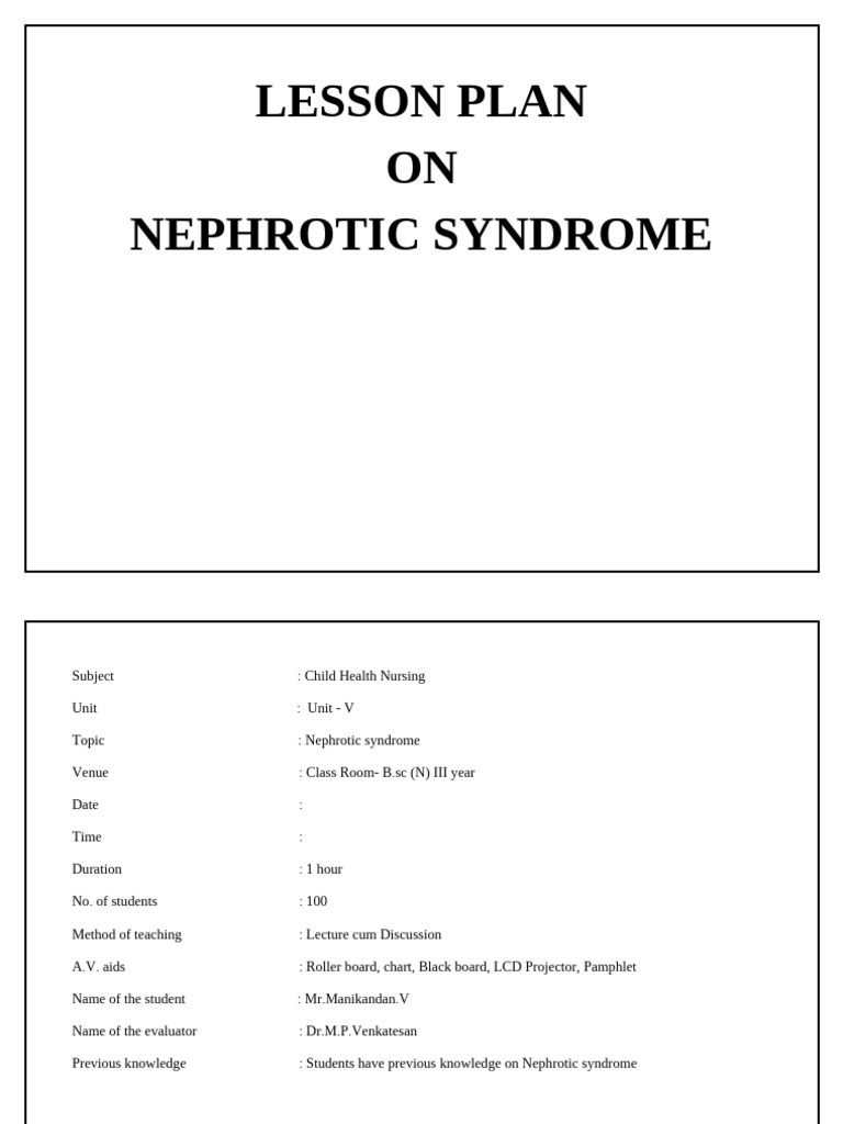 Lesson Plan On Nephrotic Syndrome | PDF
