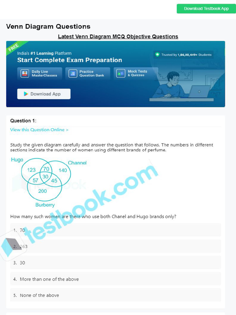 MCQ On Venn Diagram 5eea6a0e39140f30f369e4bf | PDF