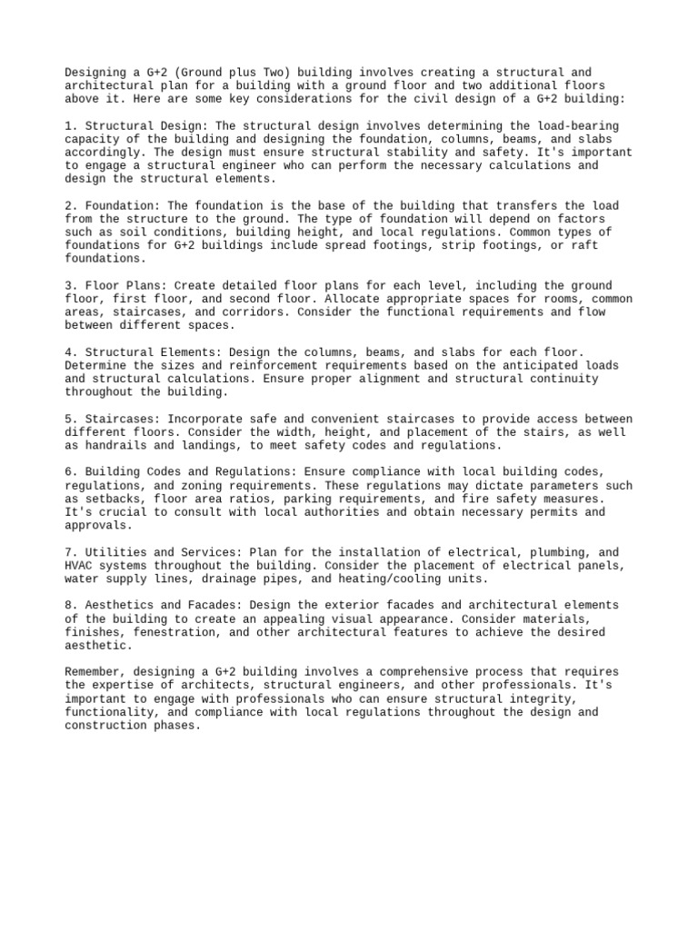 Designing A G+2 (Ground Plus Two) Design Assistance | PDF