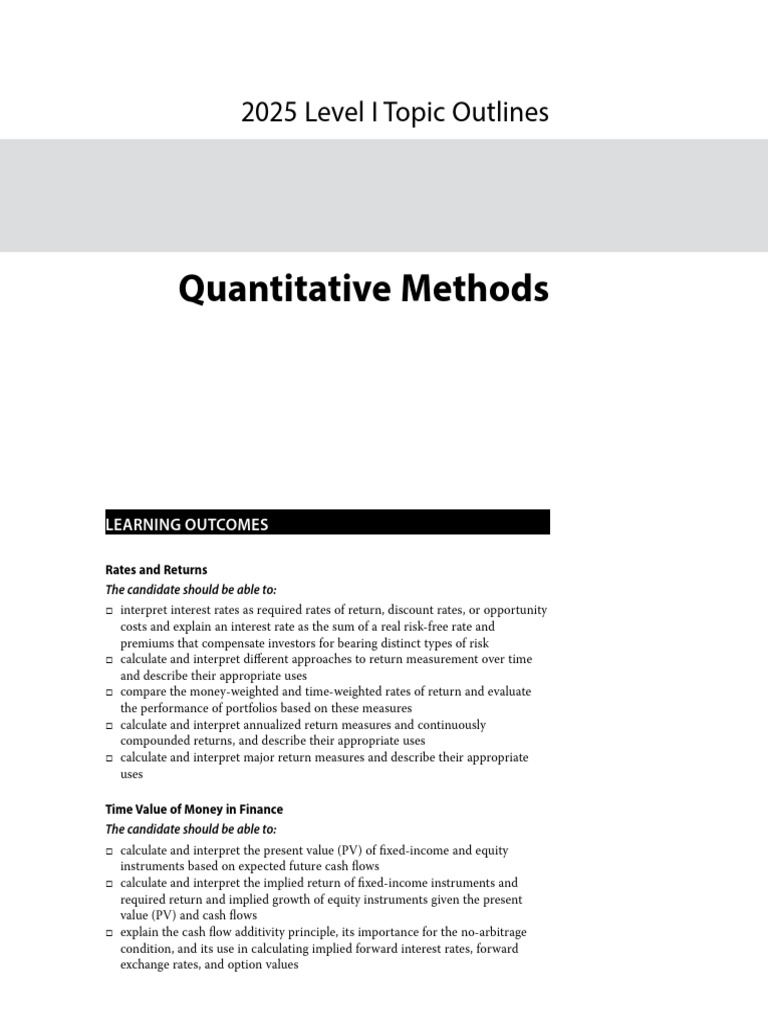 Quantitative Methods: 2025 Level I Topic Outlines | PDF