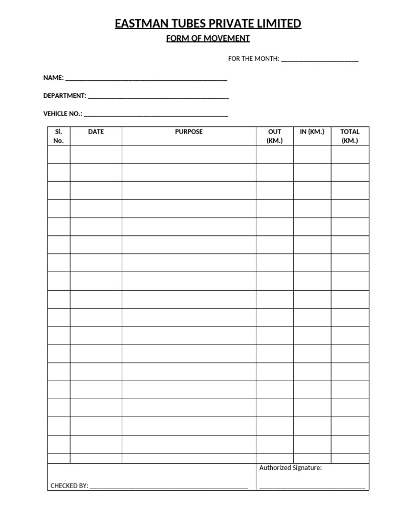 Office Vehicle Movement Form | PDF