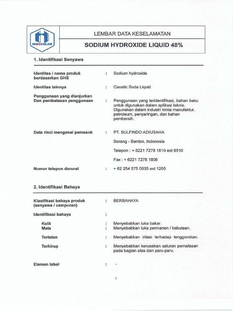 MSDS - CSL Sulfindo | PDF