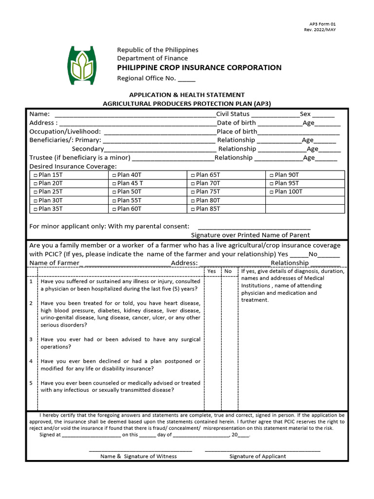 AP3 Form No - 01 Application For AP3 and Health Statement | PDF | Insurance | Epidemiology