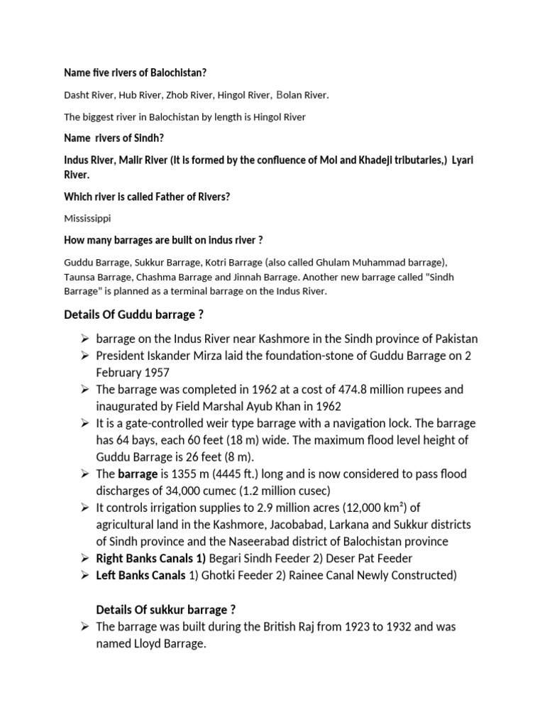 Name Five Rivers of Balochistan | PDF