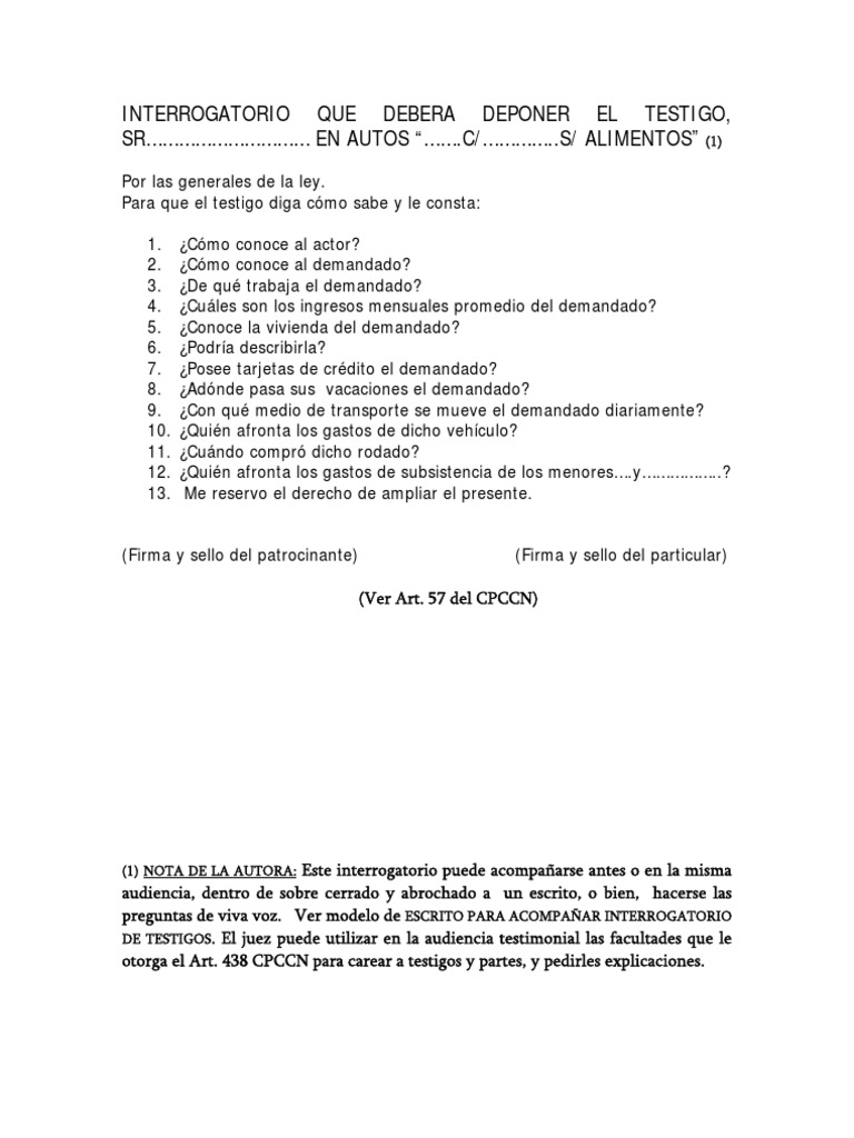 Escrito de Interrogatorio de Testigos 405