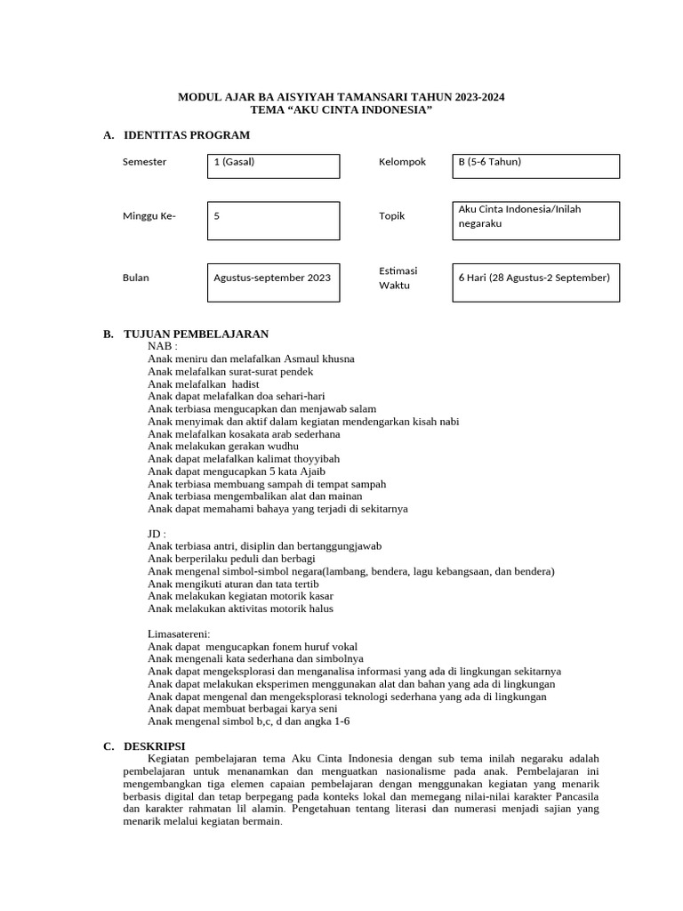 Contoh Modul Ajar B Tema 2 Sub Tema 1 | PDF
