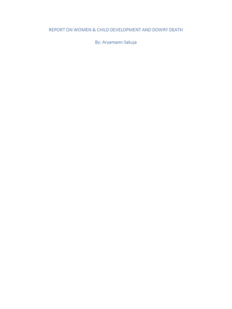 REPORT ON WOMEN & Child Development and Dowry Death | PDF