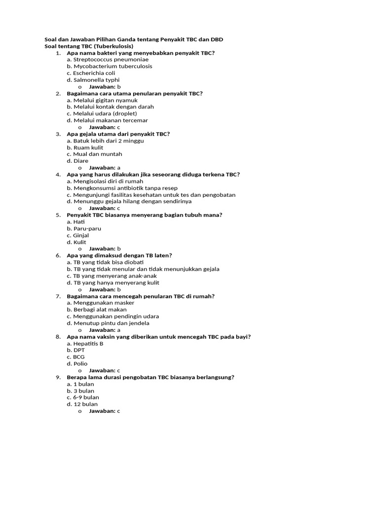 Soal Dan Jawaban Pilihan Ganda Tentang Penyakit TBC Dan DBD | PDF