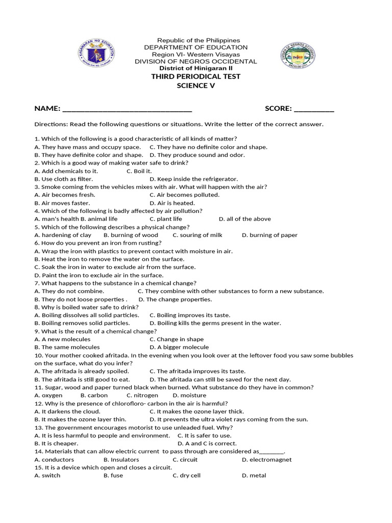 PT - Science 5 - Q3 | PDF