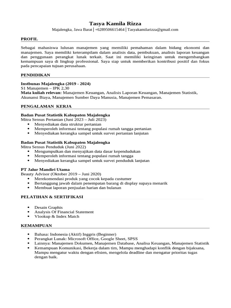 Syarat Melamar Kerja Tasya | PDF