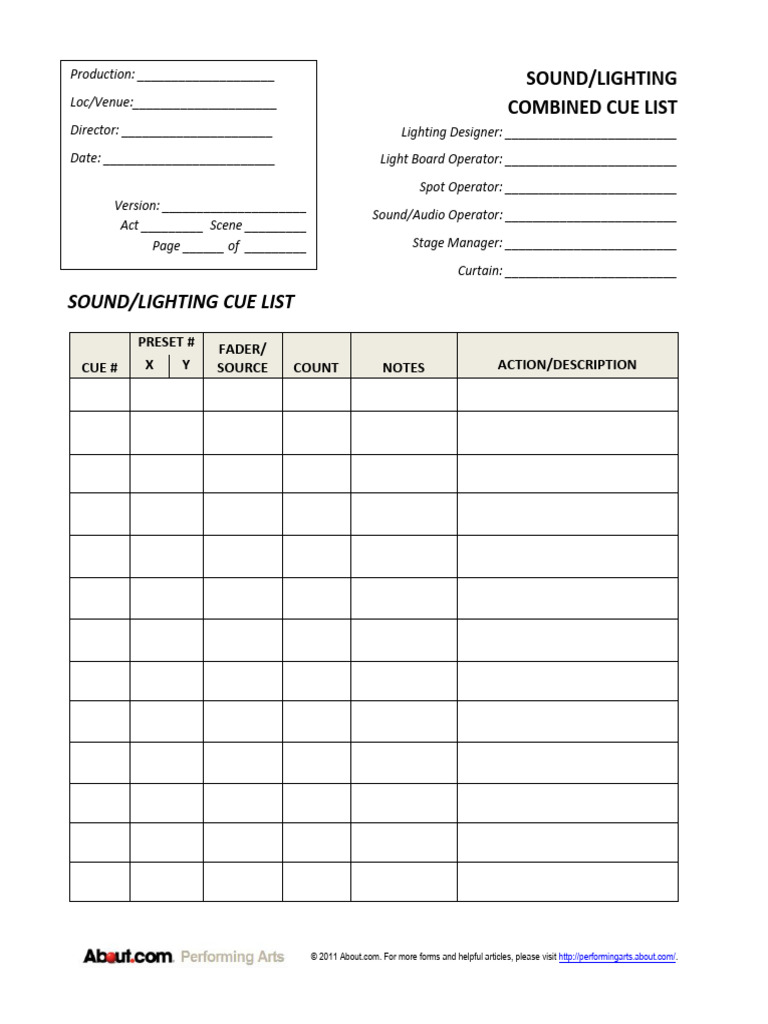 Sound and Lighting Cue List | PDF