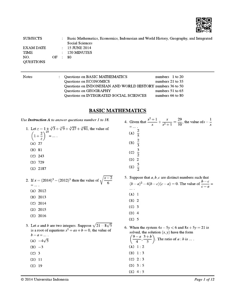 Basic Mathematics 2014 | PDF