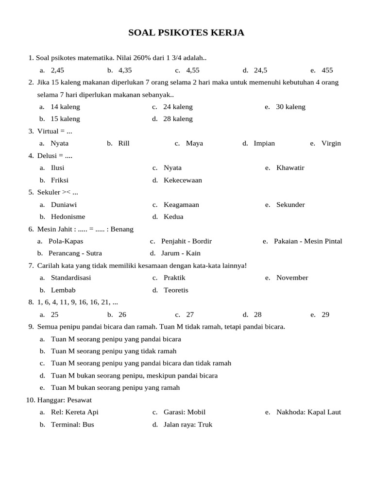 SOAL PSIKOTES KERJA | PDF