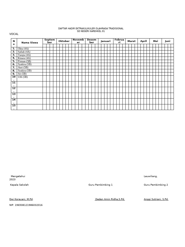 Daftar Hadir Ekskul | PDF Daftar Hadir Ekskul | PDF