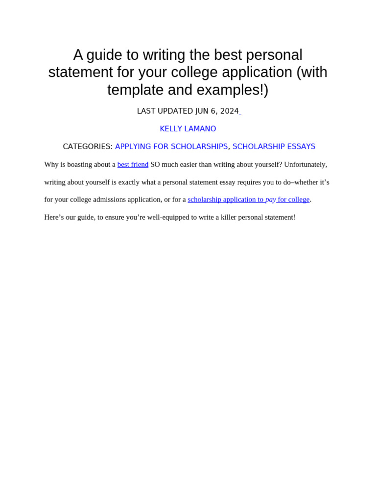 A Guide To Writing The Best Personal Statement For Your College Application | PDF