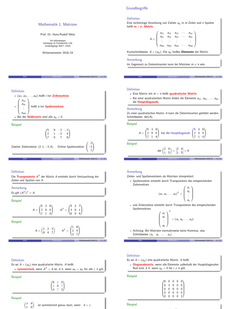 Math1-Matrizen 1 | PDF