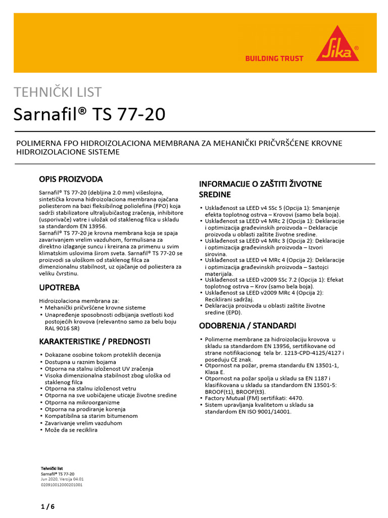 Sarnafil Ts 77-20 | PDF