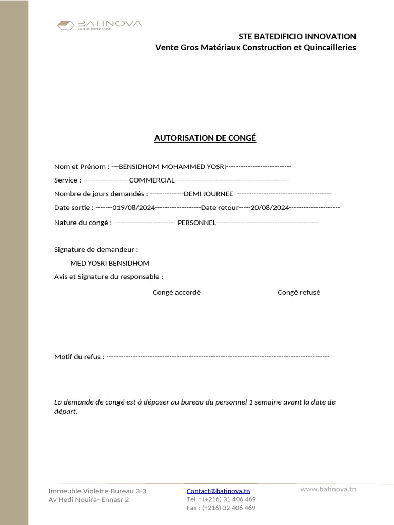 Autorisation de Congé | PDF