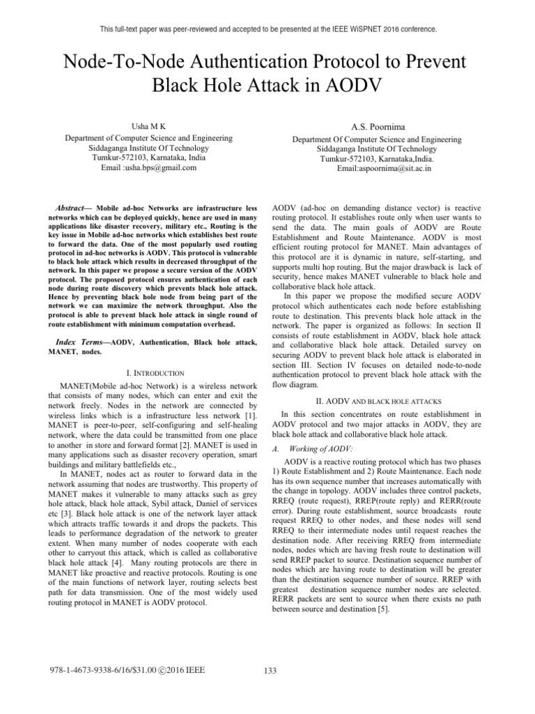 Node-To-Node Authentication Protocol To Prevent | PDF