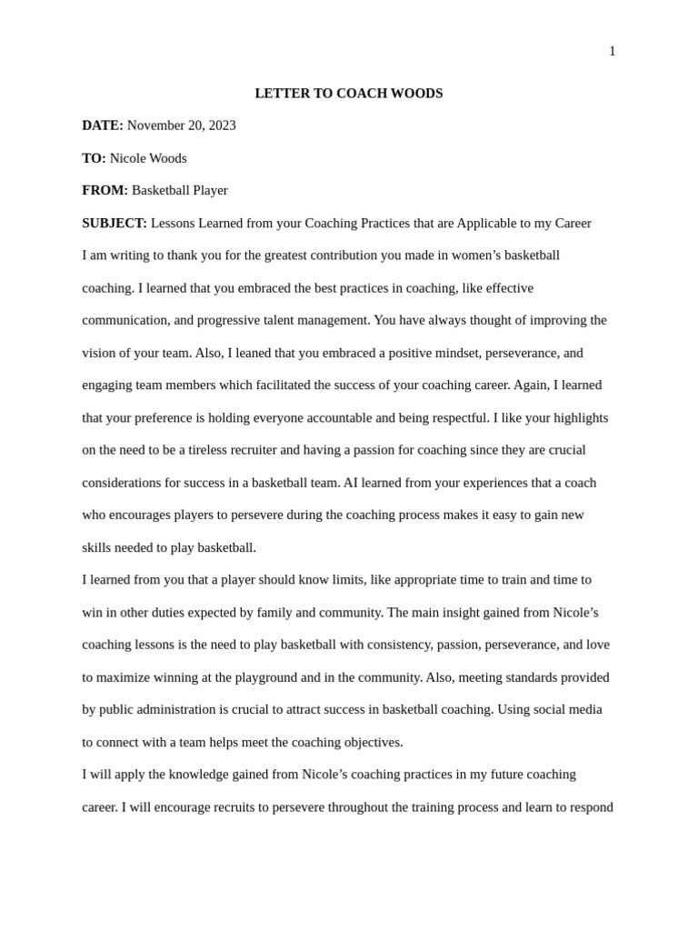 Letter To A Coach. Revised | PDF | Career & Growth