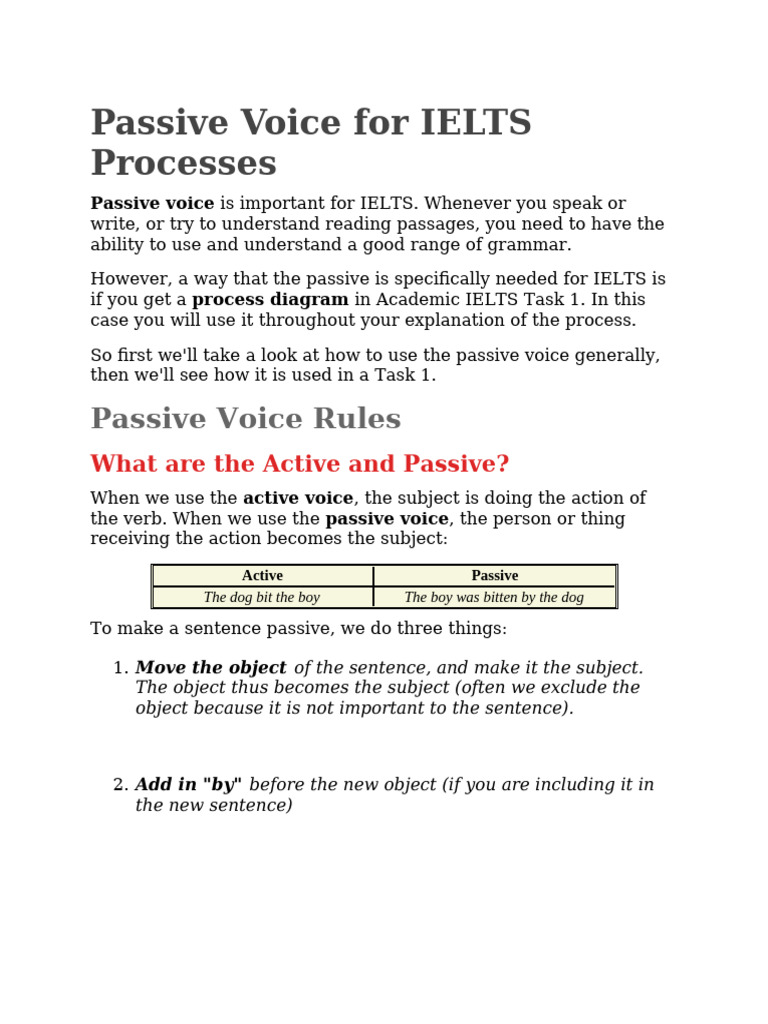 Passive Voice For IELTS Processes | PDF