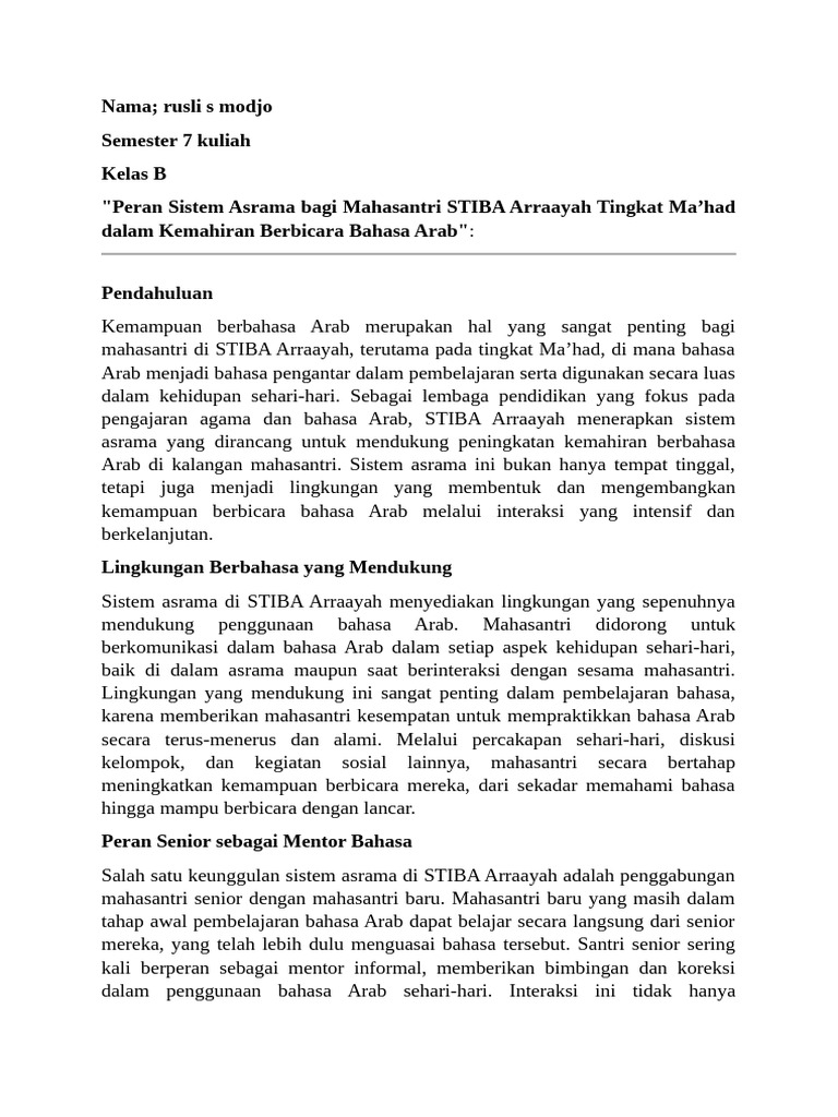 Esai Bahes, Sistem Asrama | PDF