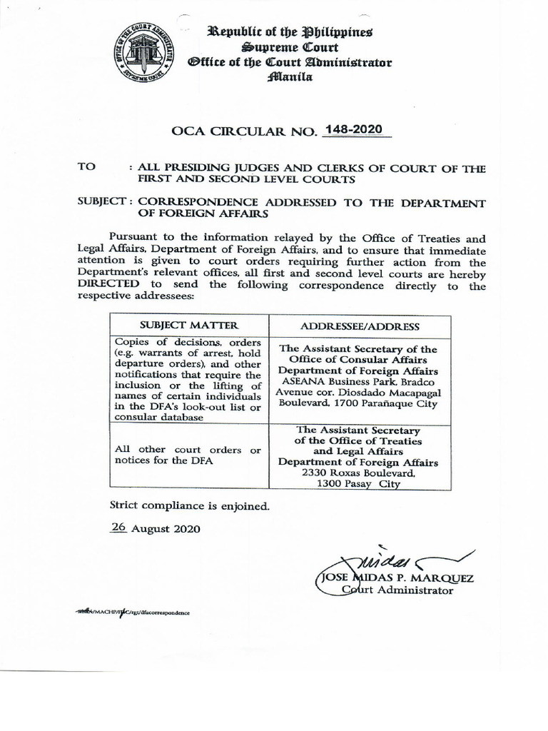 OCA Circular No. 148 2020 | PDF