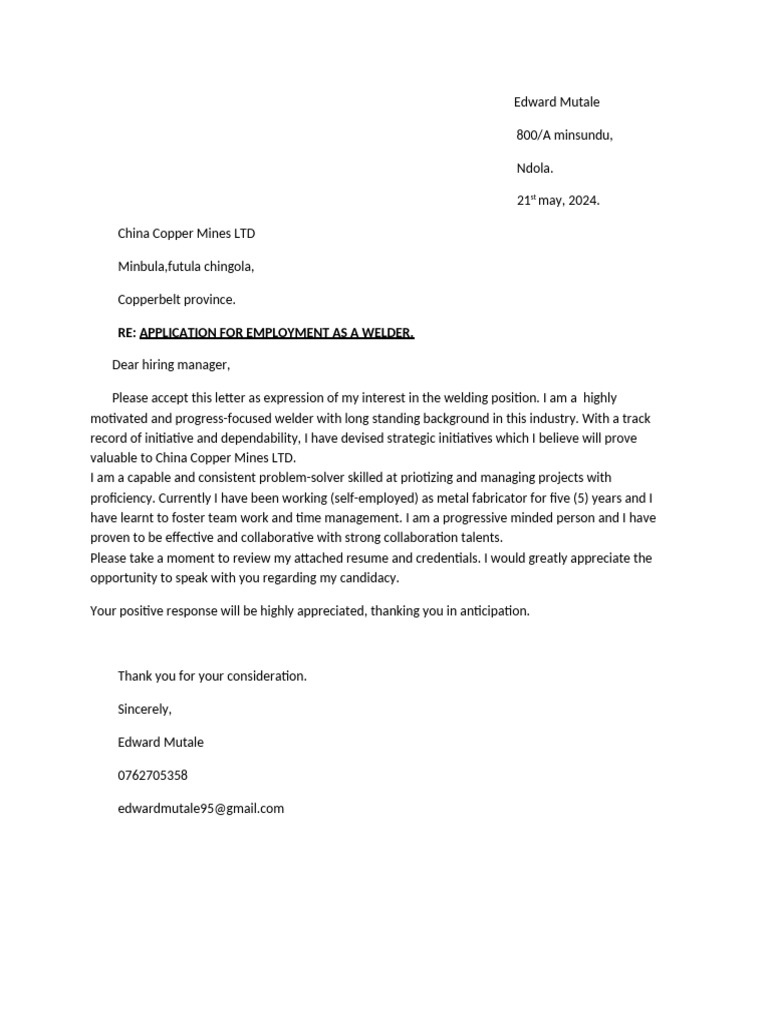 Edward Mutale-Application | PDF