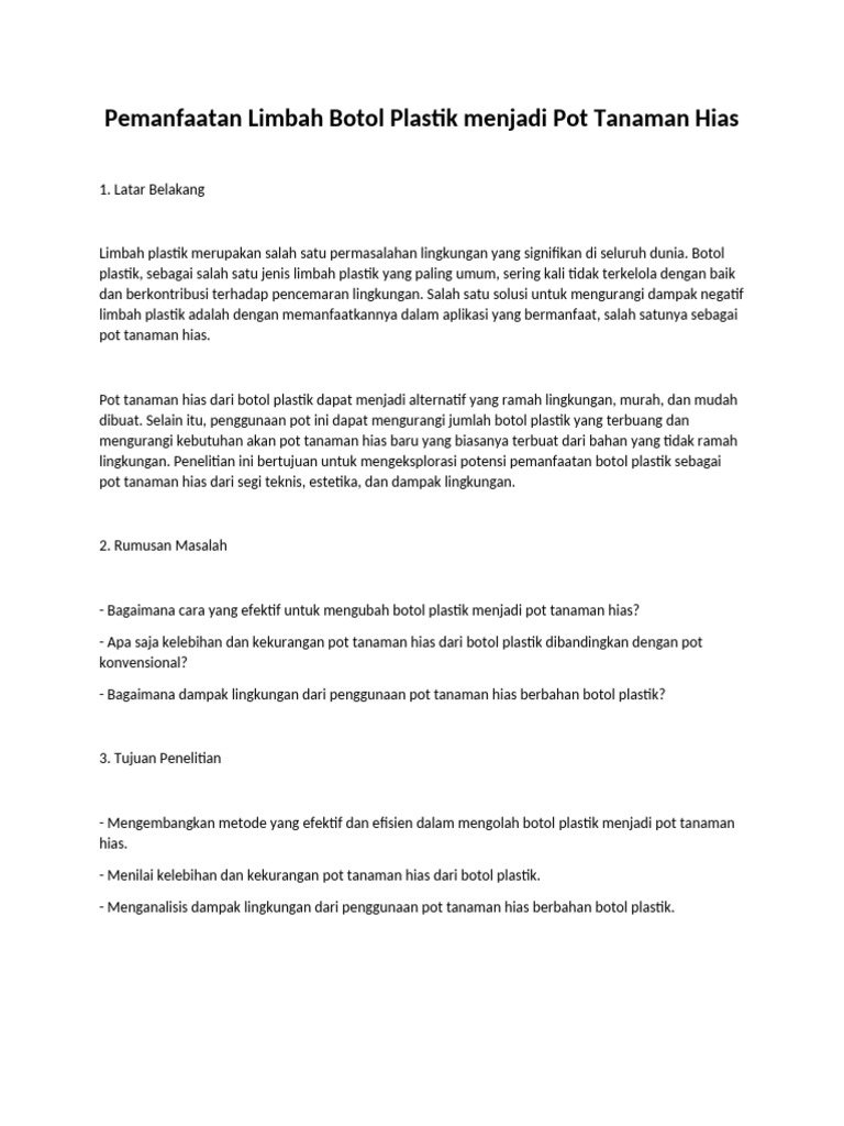 Pemanfaatan Limbah Botol Plastik Menjadi Pot Tanaman Hias | PDF