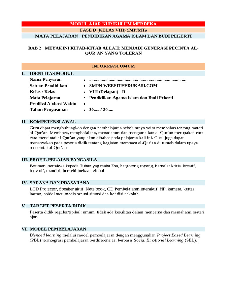 Modul PAI 8 Bab 2 | PDF