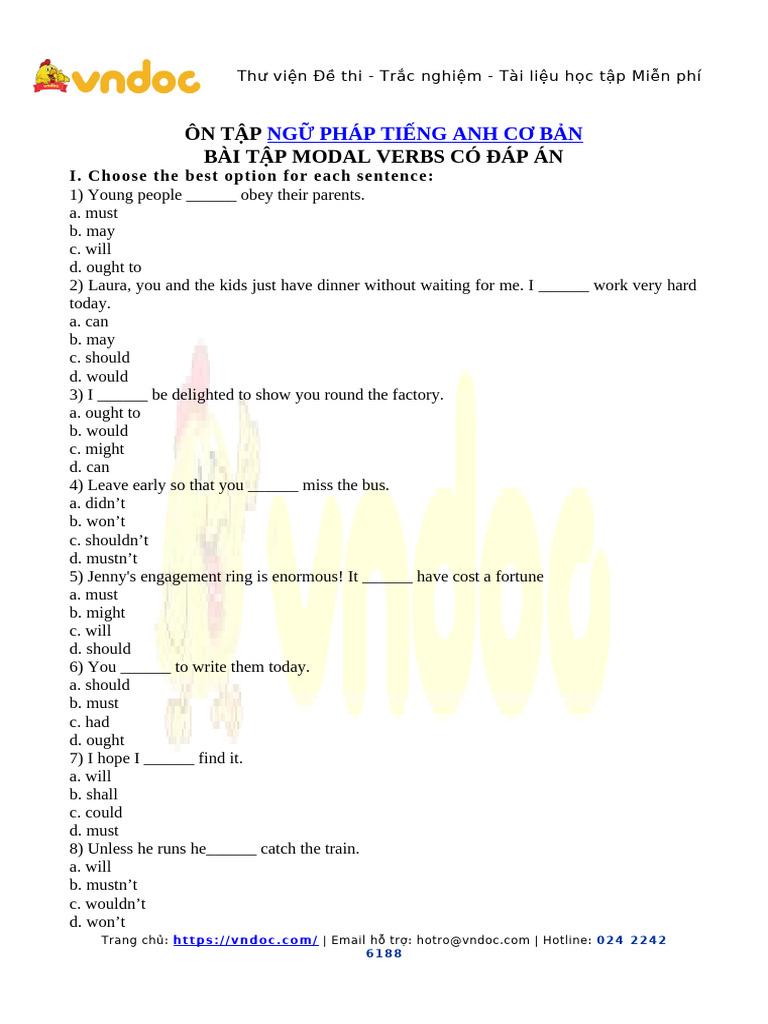 Bai Tap Ve Modal Verbs | PDF