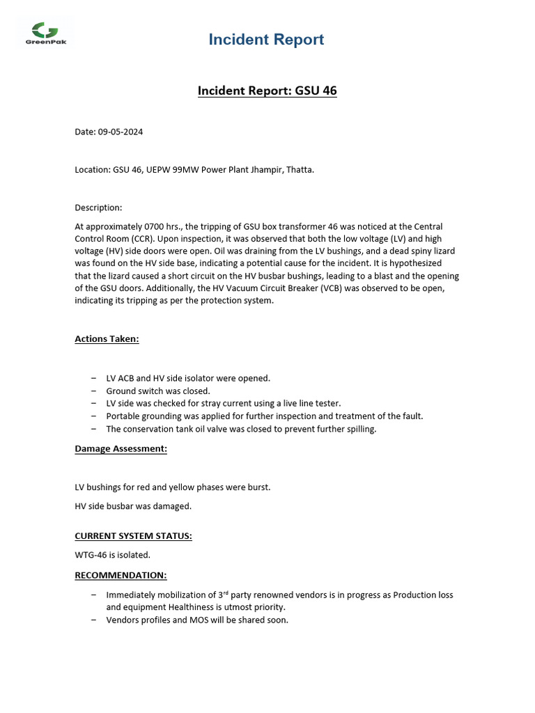 GSU 46 - Incident Report | PDF