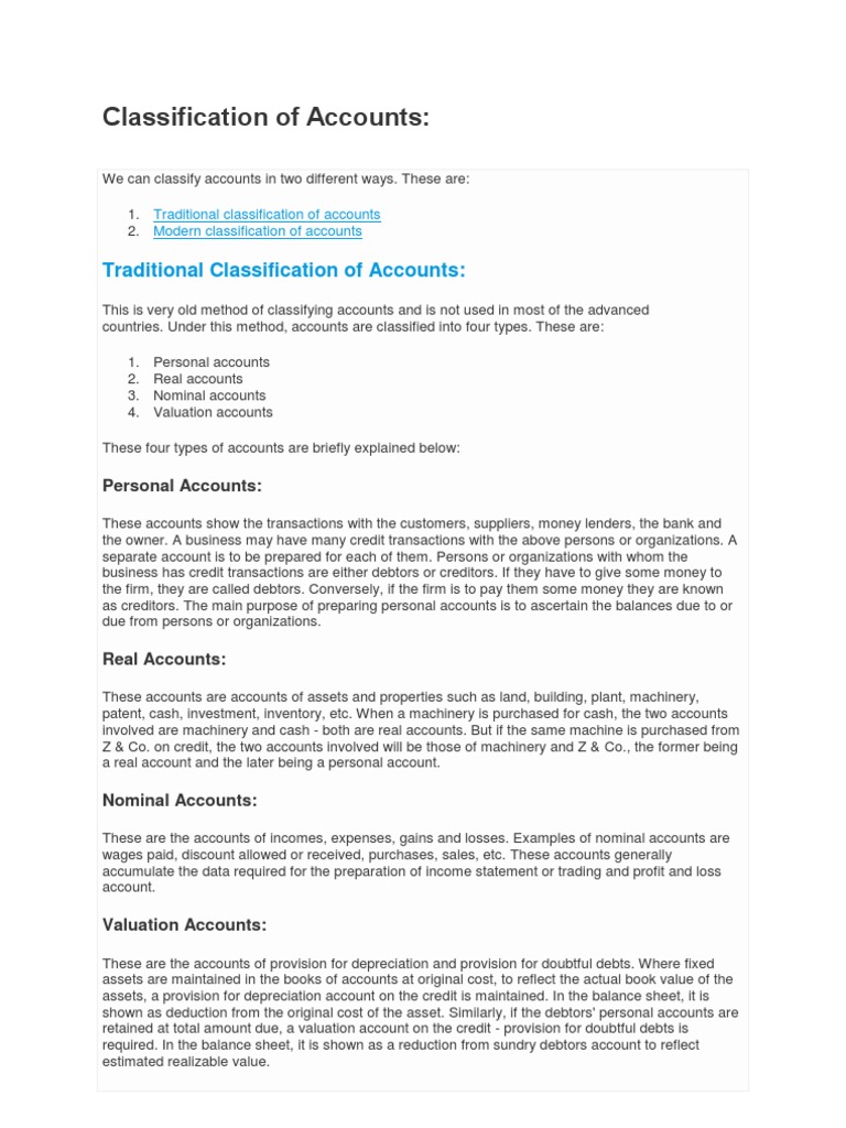 Classification of Accounts | PDF | Debits And Credits | Valuation (Finance)