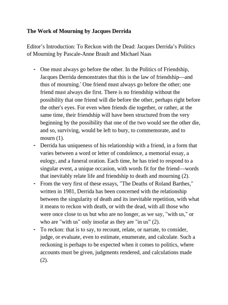 The Work of Mourning Notes | PDF