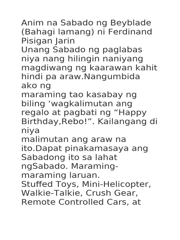 Anim Na Sabado NG Beyblade | PDF