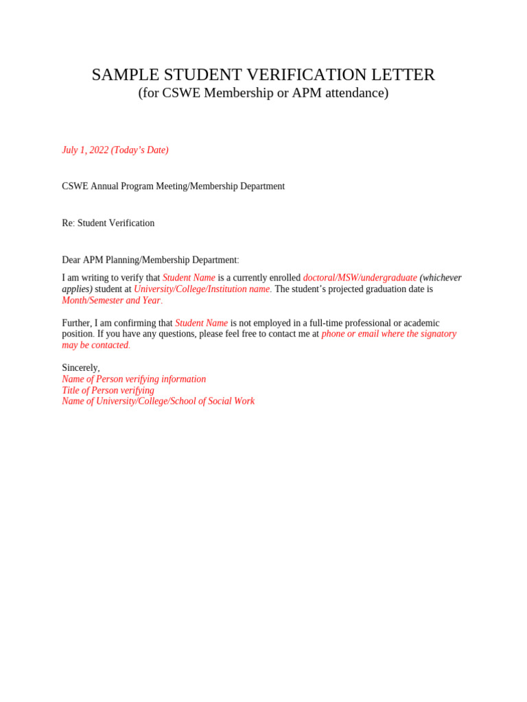 Sample Student Verification Letter Single 2022 | PDF