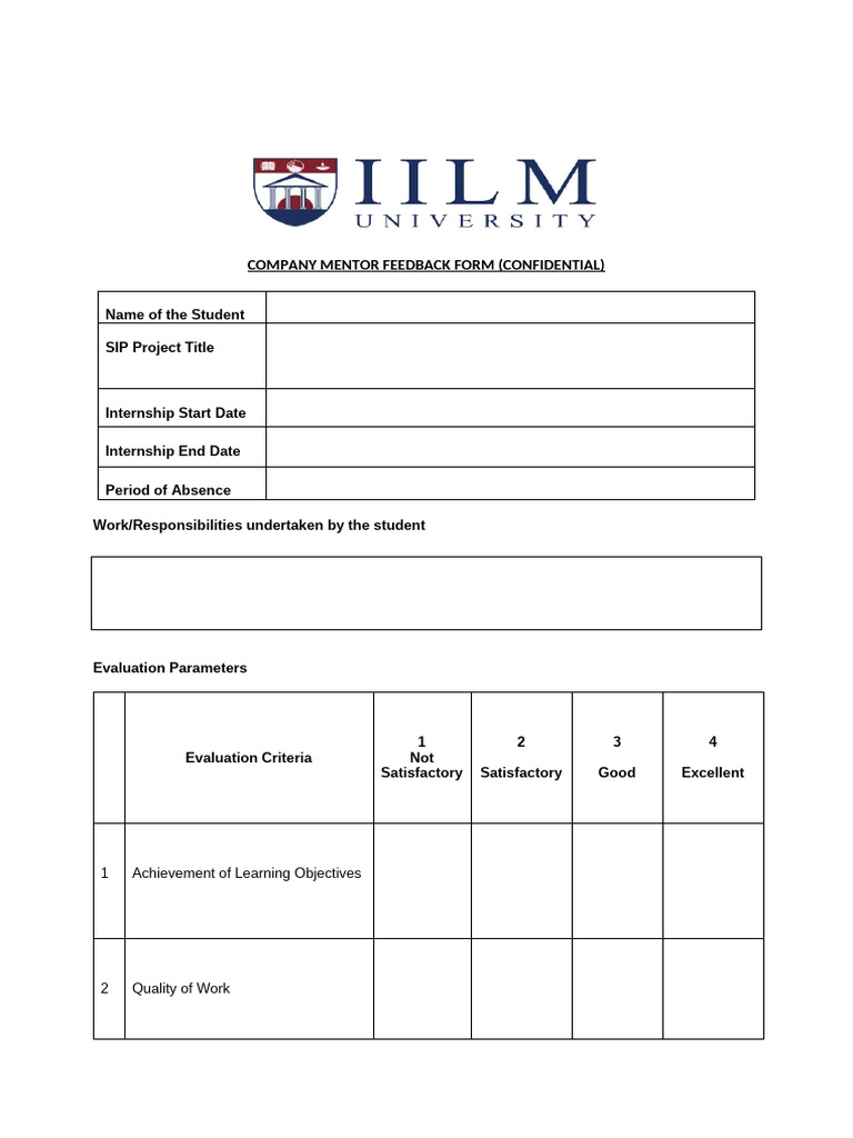 COMPANY MENTOR FEEDBACK FORM | PDF