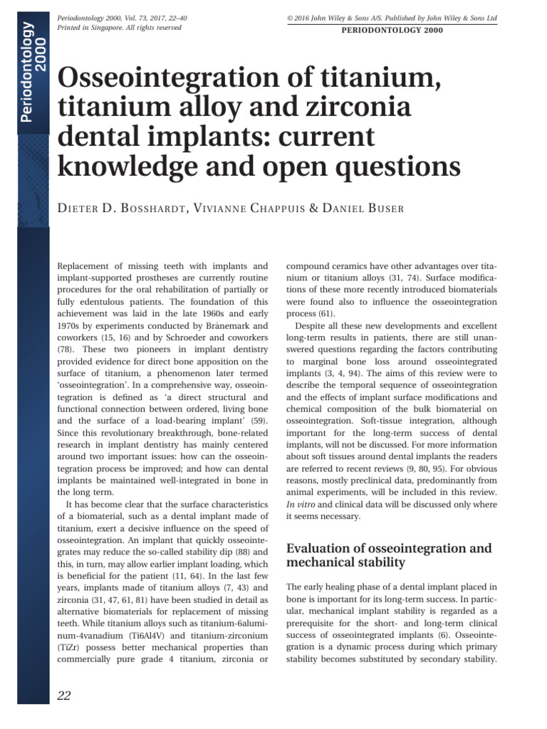 Osseointegration of Titanium, Titanium Alloy and Zirconia Dental Implants: Current Knowledge and ...