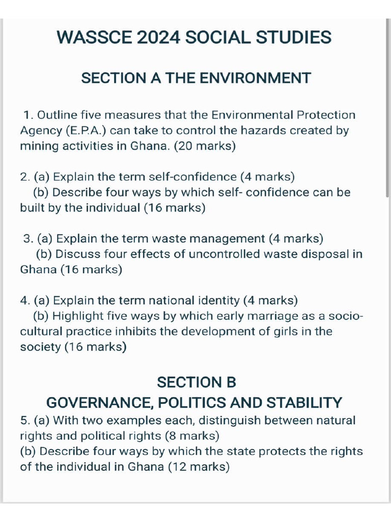 2024 Wassce Social Studies Questions | PDF