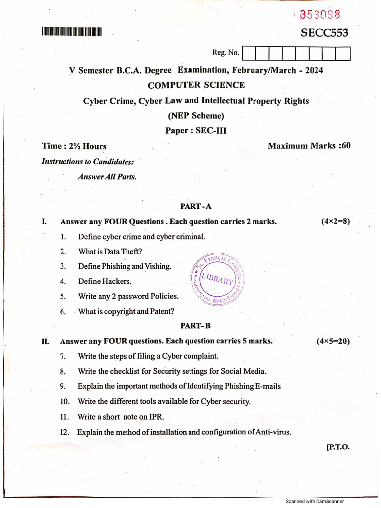 Cyber Crime, Cyber Law and Intellectual Property Rights 2024 | PDF