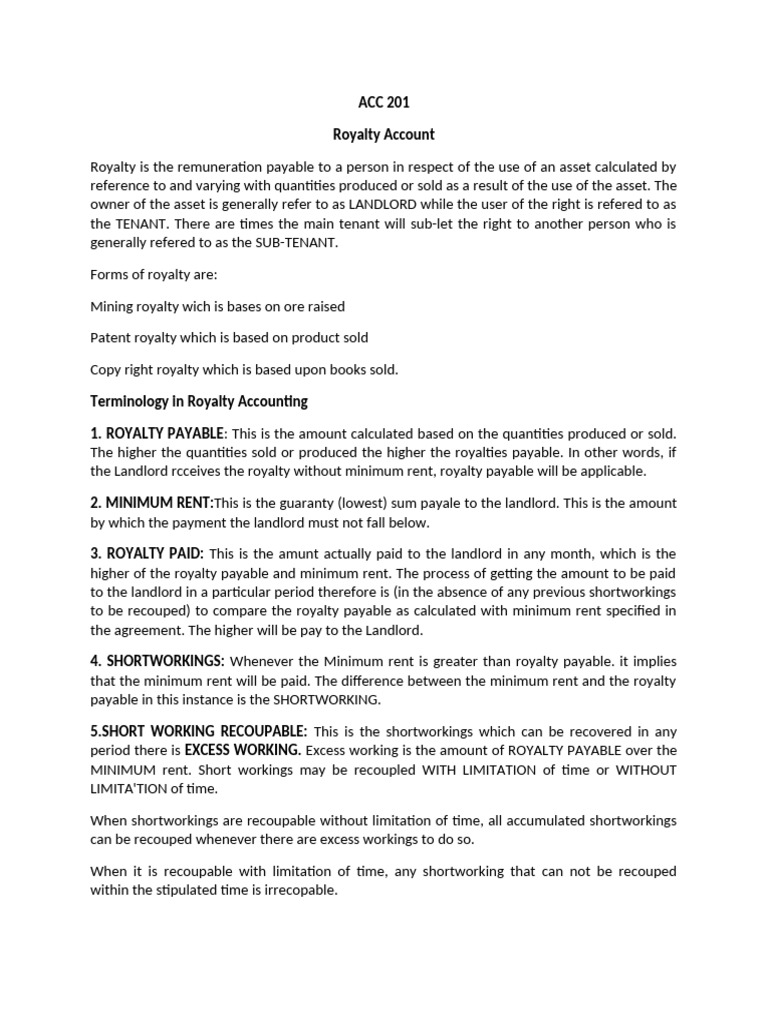Royalty Accounting Overview and Examples | PDF | Royalty Payment | Landlord