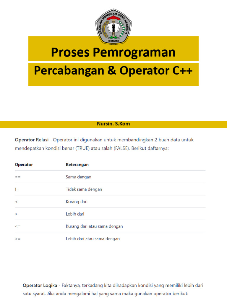 Percabangan Operator C++ | PDF