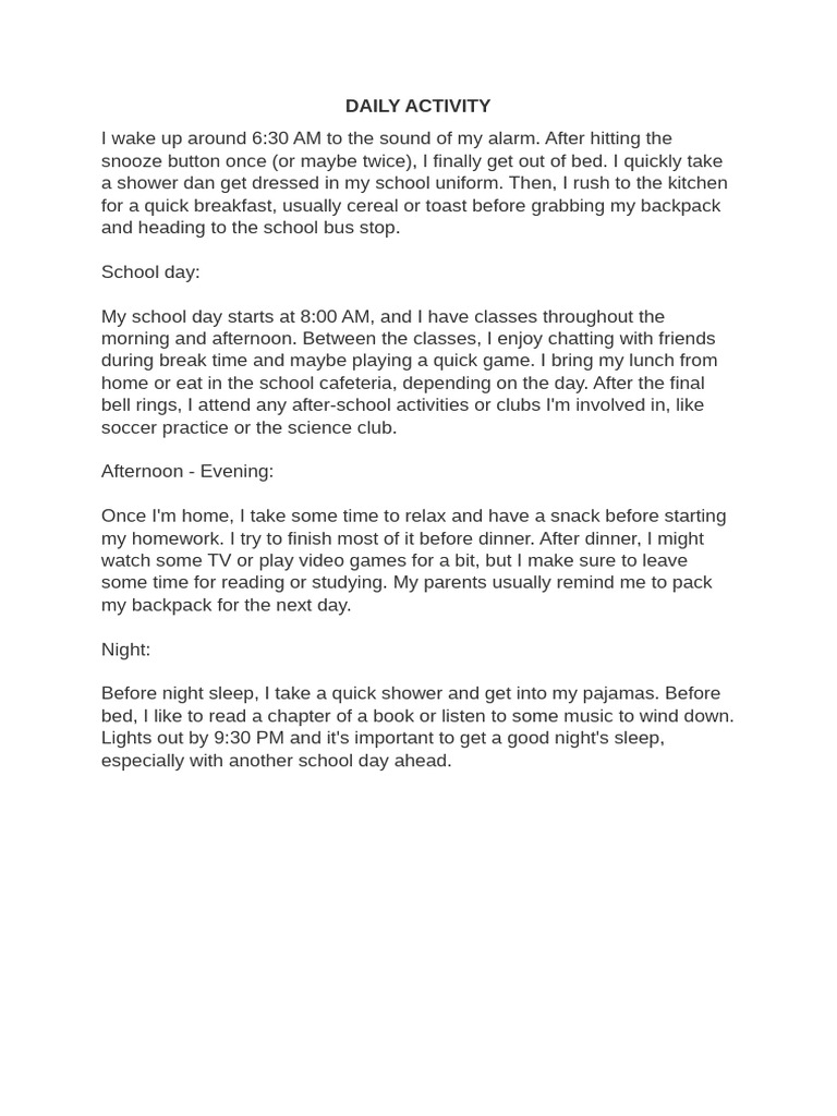 Daily Activity | PDF