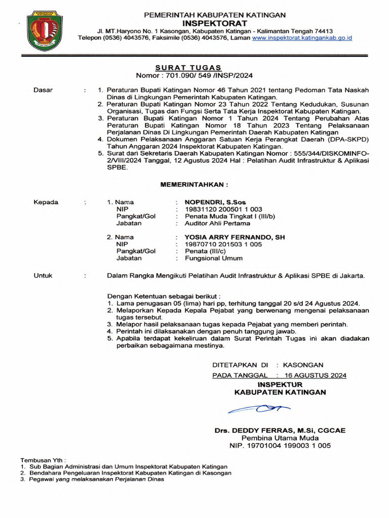 Inspektorat: Surat Tugas | PDF