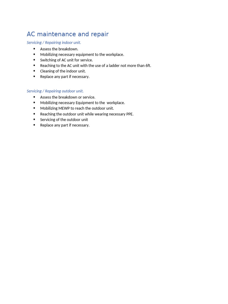 AC Maintenance and Repair Method Statement | PDF