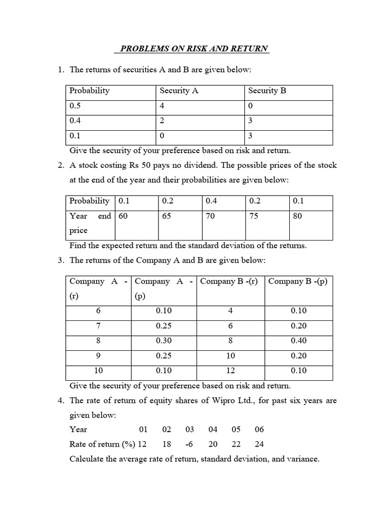 Security Risk Return - Worksheet 1 - Mod 2 | PDF