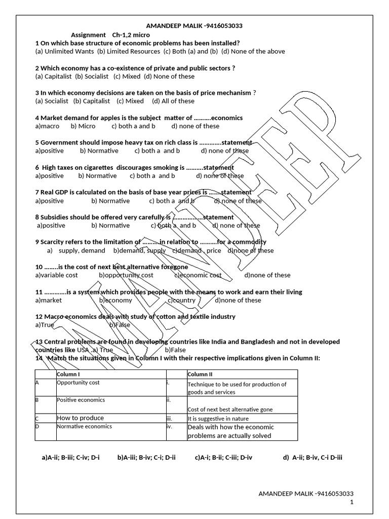 CH-1,2 Micro Assignment | PDF | Political Economy | Macroeconomics
