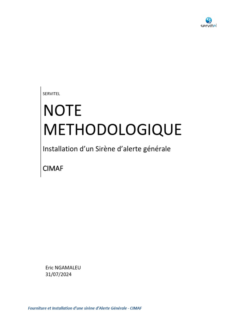 Note Methodologique Projet Sirène Alerte Générale CIMAF | PDF