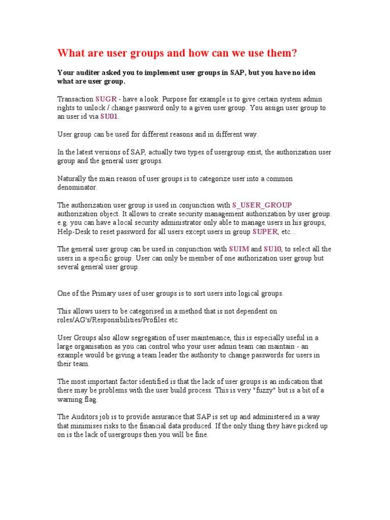 Understanding SAP User Groups | PDF | Business